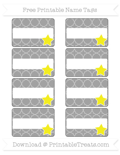 Free Pastel Grey Quatrefoil Pattern Star Name Tags — Printable Treats.com
