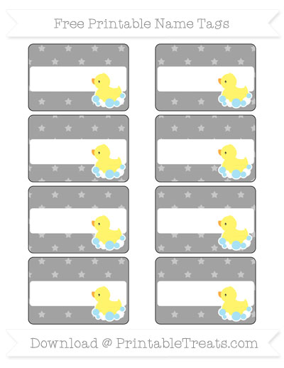 Free Pastel Grey Star Pattern Baby Duck Name Tags — Printable Treats.com
