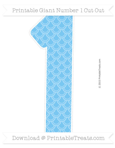 Pastel Light Blue Fish Scale Pattern Giant Number 1 Cut Out — Printable ...