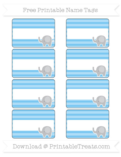 Free Pastel Light Blue Horizontal Striped Elephant Name Tags ...