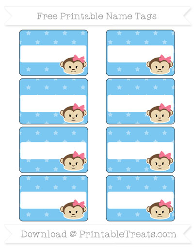 Free Pastel Light Blue Star Pattern Girl Monkey Name Tags — Printable ...