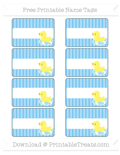 Free Pastel Light Blue Thin Striped Pattern Baby Duck Name Tags ...