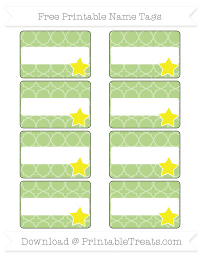 Star Name Tags Printable Free Pastel Light Green Quatrefoil Pattern