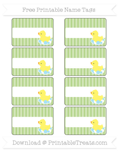 Free Pastel Light Green Thin Striped Pattern Baby Duck Name Tags ...