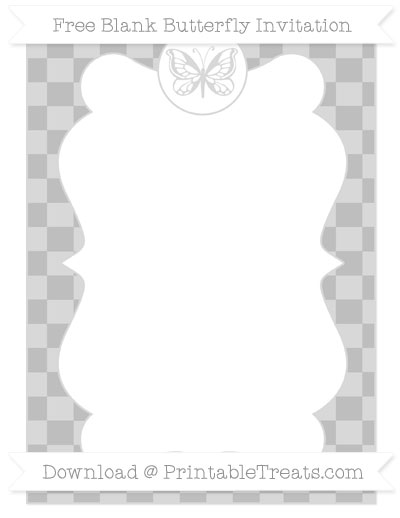 Free Pastel Light Grey Checker Pattern Blank Butterfly Invitation ...