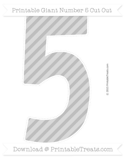 Pastel Light Grey Diagonal Striped Giant Number 5 Cut Out — Printable ...