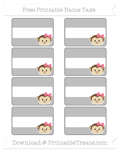 Free Pastel Light Grey Girl Monkey Name Tags — Printable Treats.com