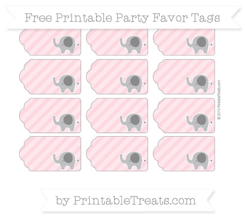 Pastel Light Pink Diagonal Striped Elephant Party Favor Tags ...