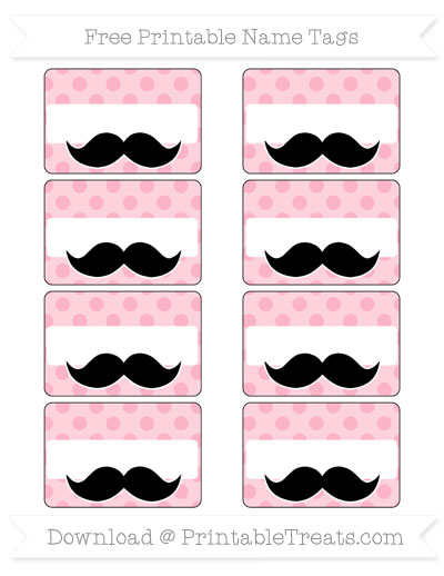 Pastel Light Pink Polka Dot Mustache Name Tags — Printable Treats.com