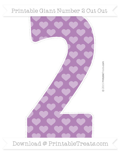 Pastel Light Plum Heart Pattern Giant Number 2 Cut Out — Printable ...