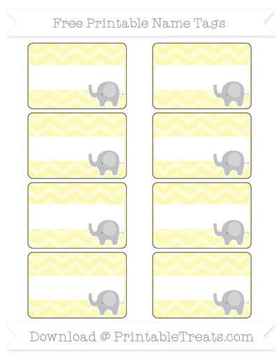 Free Pastel Light Yellow Chevron Elephant Name Tags — Printable Treats.com
