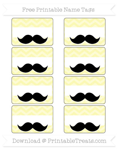 Pastel Light Yellow Chevron Mustache Name Tags — Printable Treats.com