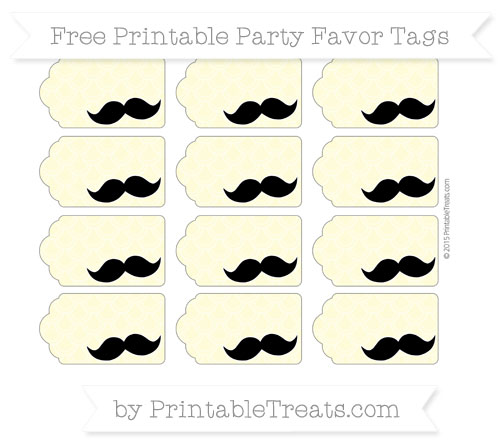 Pastel Light Yellow Fish Scale Pattern Mustache Party Favor Tags ...