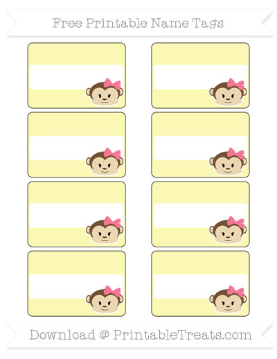 Free Pastel Light Yellow Girl Monkey Name Tags — Printable Treats.com