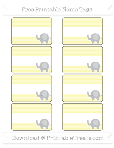 Free Pastel Light Yellow Horizontal Striped Elephant Name Tags ...