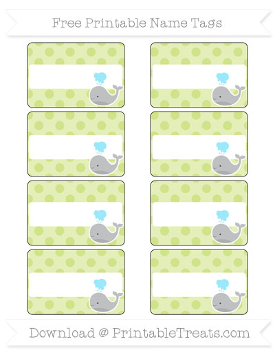 Free Pastel Lime Green Polka Dot Whale Name Tags — Printable Treats.com