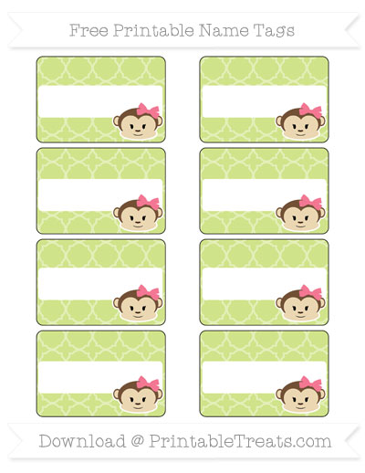 Free Pastel Lime Green Quatrefoil Pattern Girl Monkey Name Tags ...
