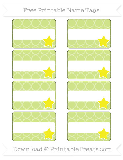 Free Pastel Lime Green Quatrefoil Pattern Star Name Tags — Printable ...