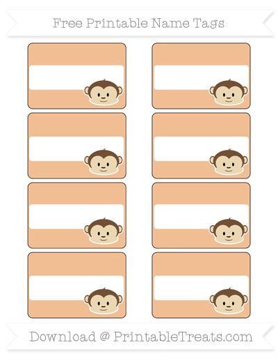 Free Pastel Orange Boy Monkey Name Tags — Printable Treats.com