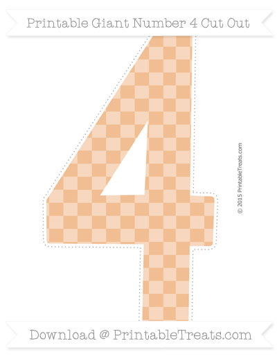 Pastel Orange Checker Pattern Giant Number 4 Cut Out — Printable Treats.com