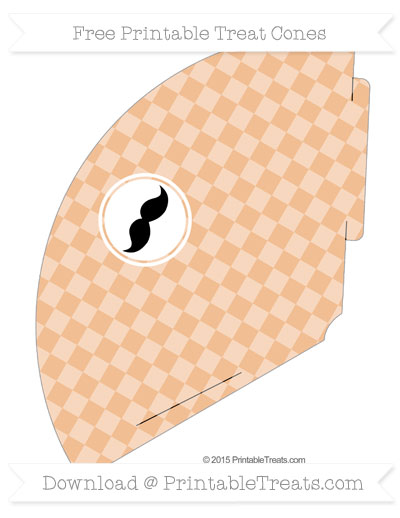 Pastel Orange Checker Pattern Mustache Treat Cone — Printable Treats.com