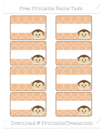 Free Pastel Orange Quatrefoil Pattern Boy Monkey Name Tags — Printable ...