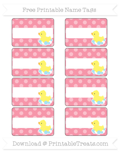 Free Pastel Pink Dotted Pattern Baby Duck Name Tags — Printable Treats.com