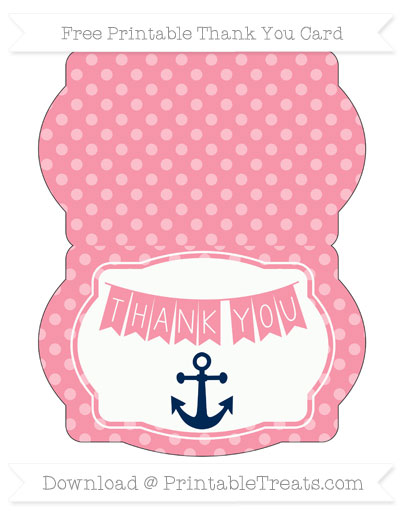 Pastel Pink Dotted Pattern Nautical Thank You Card — Printable Treats.com