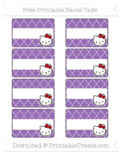 Free Pastel Plum Moroccan Tile Hello Kitty Name Tags — Printable Treats.com