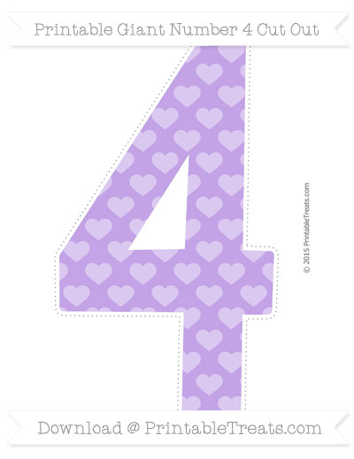 Pastel Purple Heart Pattern Giant Number 4 Cut Out — Printable Treats.com