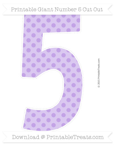 Pastel Purple Polka Dot Giant Number 5 Cut Out — Printable Treats.com