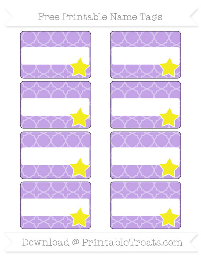 Free Pastel Purple Quatrefoil Pattern Star Name Tags — Printable Treats.com