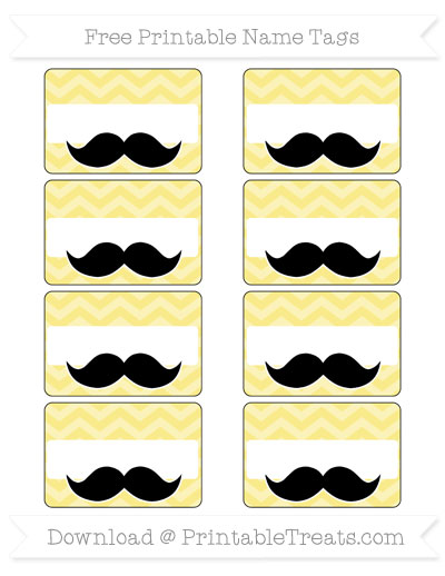 Pastel Yellow Chevron Mustache Name Tags — Printable Treats.com