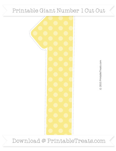 Pastel Yellow Dotted Pattern Giant Number 1 Cut Out — Printable Treats.com