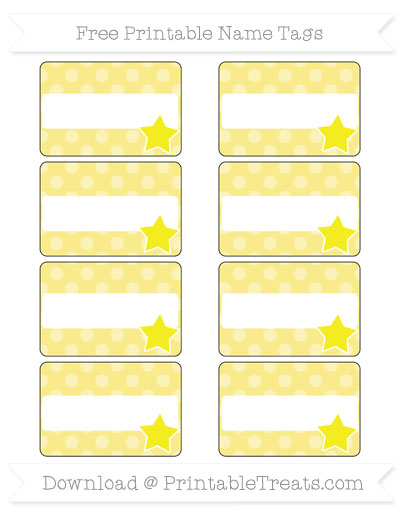 Free Pastel Yellow Dotted Pattern Star Name Tags — Printable Treats.com