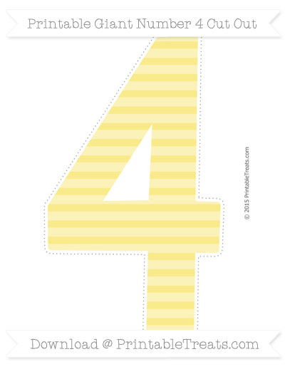 Pastel Yellow Horizontal Striped Giant Number 4 Cut Out — Printable ...