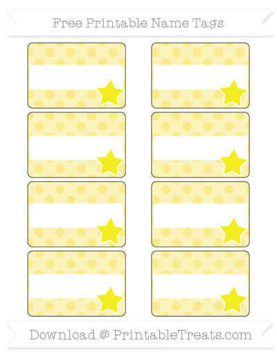 Free Pastel Yellow Polka Dot Star Name Tags — Printable Treats.com