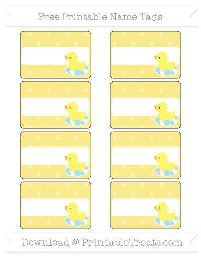 Free Pastel Yellow Star Pattern Baby Duck Name Tags — Printable Treats.com