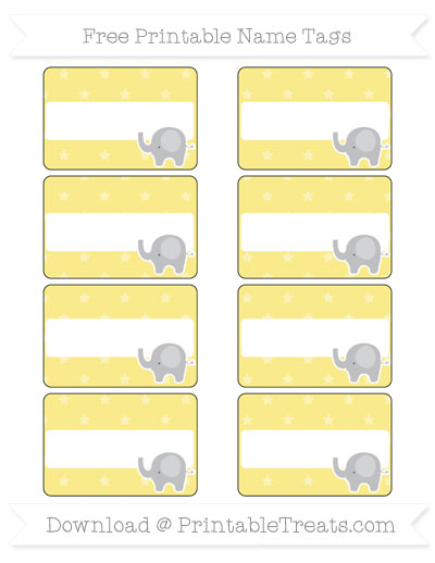 Free Pastel Yellow Star Pattern Elephant Name Tags — Printable Treats.com