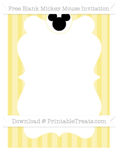 Free Pastel Yellow Striped Blank Mickey Mouse Invitation — Printable ...