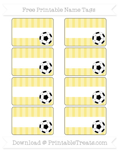 Free Pastel Yellow Striped Soccer Name Tags — Printable Treats.com