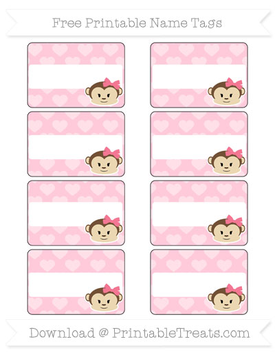 Free Pink Heart Pattern Girl Monkey Name Tags — Printable Treats.com
