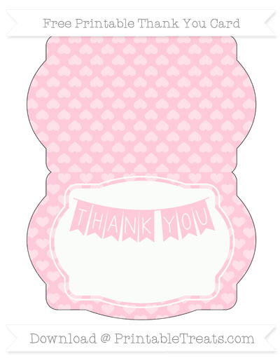 Pink Heart Pattern Thank You Card — Printable Treats.com