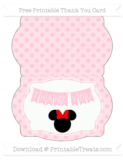 Pink Polka Dot Minnie Mouse Thank You Card — Printable Treats.com