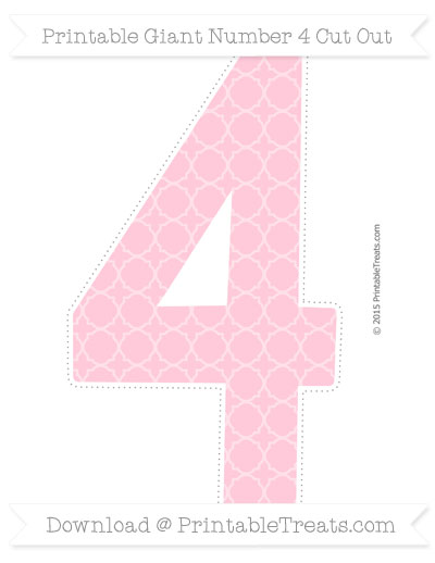 Pink Quatrefoil Pattern Giant Number 4 Cut Out — Printable Treats.com