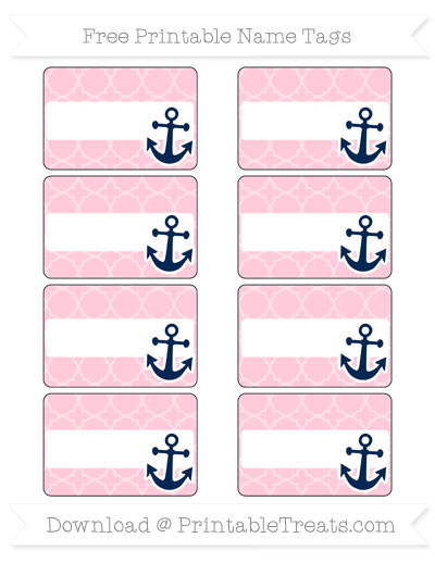 Free Pink Quatrefoil Pattern Nautical Name Tags — Printable Treats.com