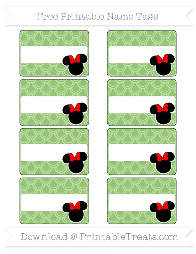 Free Pistachio Green Fish Scale Pattern Minnie Mouse Name Tags ...