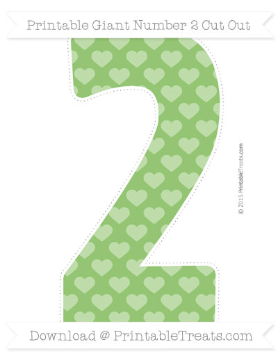 Pistachio Green Heart Pattern Giant Number 2 Cut Out — Printable Treats.com