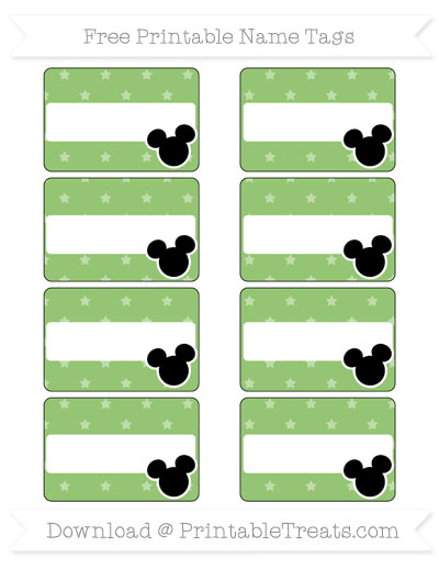 Free Pistachio Green Star Pattern Mickey Mouse Name Tags — Printable ...