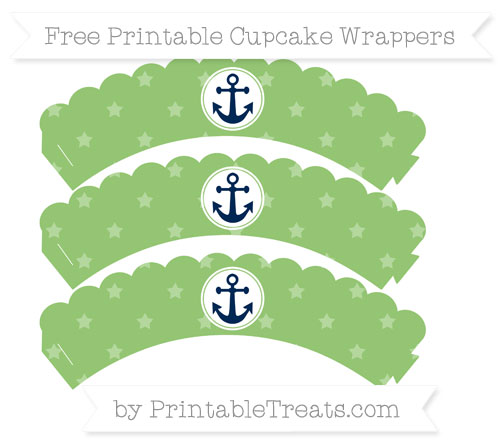 Free Pistachio Green Star Pattern Nautical Scalloped Cupcake Wrappers ...